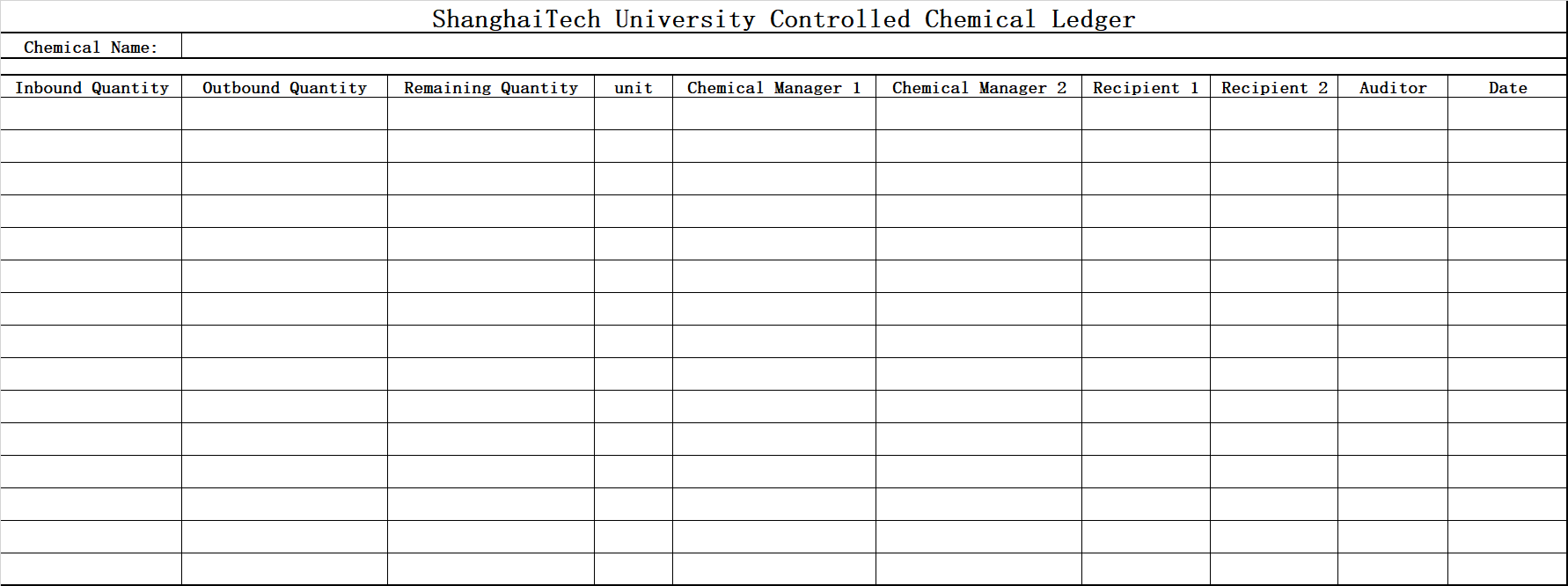 Controlled Chemical Ledger Inner Page